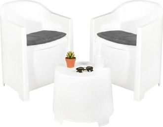 Dmora Outdoor-Lounge-Set Dandrean, Gartenkomposition mit 2 Sesseln und 1 Couchtisch, Lounge f&uuml;r drinnen und drau&szlig;en mit Kissen, 100 % Made in Italy