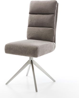 DELIFE Drehstuhl Pela-Flex Strukturstoff Soft Taupe Kreuzgestell breit Edelstahl 360&deg; drehbar Wippfunktion Taschenfederkern, Esszimmerst&uuml;hle