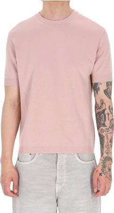 Herno Homme, Tops, Rose, Taille: M T-shirt en jersey de coton &agrave; effet maille