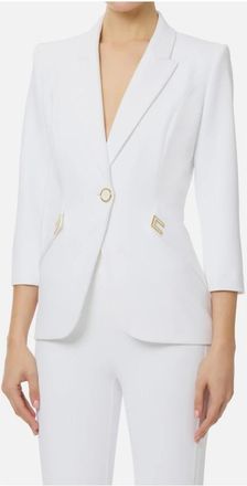 Elisabetta Franchi Femme, Vestes, Blanc, Taille: 36 FR Veste en cr&ecirc;pe stretch double couche avec d&eacute;tails logo