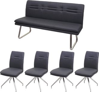 Mendler Esszimmer-Set HWC-H70, Sitzgruppe Esszimmergruppe Esszimmergarnitur, Stoff/Textil Edelstahl gebürstet - dunkelgrau 160cm