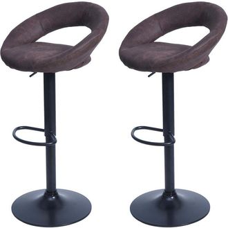 Hhg 2er-Set Barhocker HHG 707, Barstuhl Tresenhocker Bistrohocker, Gestell schwarz Wildlederimitat, vintage dunkelbraun