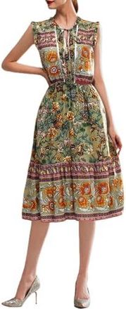 Generic Robe d&eacute;t&eacute; boh&egrave;me 2026 pour femme, robe d&eacute;t&eacute; r&eacute;tro, vacances, maxi tenue de plage d&eacute;contract&eacute;e et &eacute;l&eacute;gante, Vert, XL