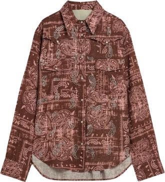 A Paper Kid Femme, Blouses et Chemises, Brun, Taille: 36 FR Camicia in misto lino stampa bandana all-over