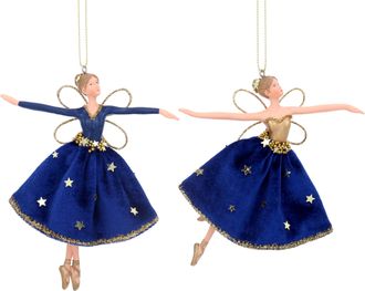 Gisela Graham 2er Set Fee in blauem Samtkleid, 13 cm, Dekoration, H&auml;ngend, Harz und Samtstoff, Hochzeit, Romantik