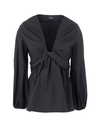 8 by YOOX COTTON PLEATED DEEP V-NECK BLOUSE
