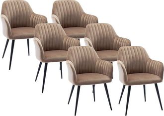 Vente-Unique Vente-unique - Lot de 6 chaises avec accoudoirs en velours et m&eacute;tal noir - Beige - eleana