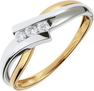 Edenly Trilogie Ring Kostbarer Kokon - Solfège - Weiß-und Gelbgold - 3 Diamanten - 18 Karat