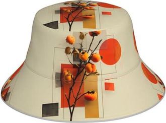 Generic Chapeau De Godet Image G&eacute;om&eacute;trique De Branche De Kaki Chapeaux De Soleil De Plage Respirant &Eacute;t&eacute; Bonnet Soleil, pour Le Camping, La Randonn&eacute;e, Chasse, 