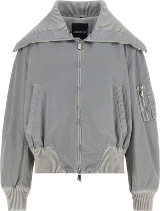 The Attico Feather-Trimmed Polyamide Bomber Jacket - Gray