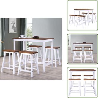 vidaXL Bartisch- und Hocker-Set 5-tlg. Massivholz - Bartisch - Barhocker - Wohnzimmer Dekoration - Massivholzm&ouml;bel - Essbereich