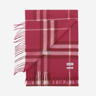 Burberry Womens Cashmere Scarf Giant Check Jam Pink Scarfs
