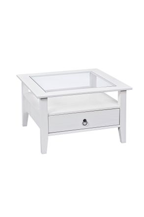 MID.YOU Mid.you Couchtisch, Weiß, Holz, Glas, Kiefer, massiv, 1 Schubladen, quadratisch, eckig, 75x45x75 cm, Stauraum, Wohnzimmer, Wohnzimmertische