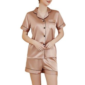 Generic Ensemble de pyjama pour femme, vêtements de nuit à manches courtes doux boutonnés, ensemble de pyjama post-partum, ensemble de salon de maternité, kak