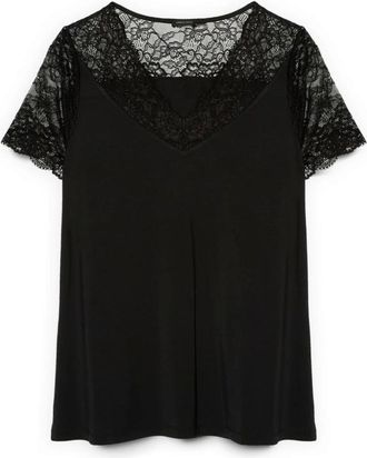 Fiorella Rubino Femme, Blouses et Chemises, Noir, Taille: 44 FR T-shirt avec d&eacute;tails en dentelle