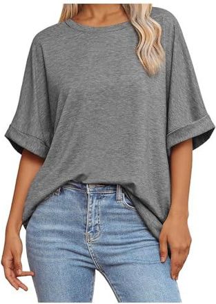 Generic Tunique ample 2025 pour femme &agrave; col rond d&eacute;t&eacute; d&eacute;contract&eacute; pour la course &agrave; pied, les sorties, tuniques occidentales, tendance, grande taille, Y2K, t-s