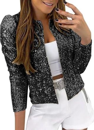 Generic Femmes Veste &agrave; paillettes grande taille, hauts &agrave; paillettes pour les femmes de la mode sans bretelles m&eacute;tallis&eacute; crop top de la mode &eacute;tincelant manteau