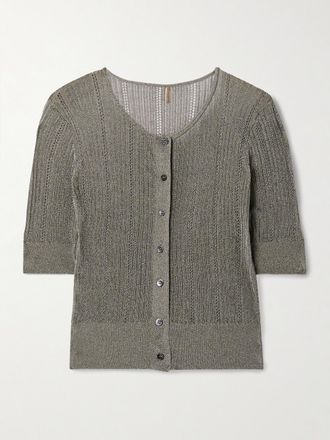 Adam Lippes Cardigan En Mailles Côtelées Et Pointelle Métallisées - Marron