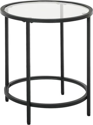 HOMCOM Beistelltisch Rund Couchtisch mit Tischplatte aus Glas, Metallrahmen, Kaffeetisch, Nachttisch f&uuml;r Wohnzimmer, Schlafzimmer, Schwarz, &Oslash;48 x 54,7 cm