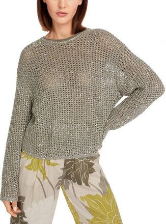 Marc Cain Rundhalspullover Noble Neutrals Premium Damenmode Luftiger Pullover Knitted in Germany, mit kleinen Pailletten