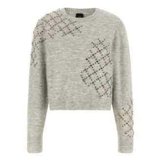 Pinko Rhinestone-Pullover - - Knitwear - Damen - Grau - S