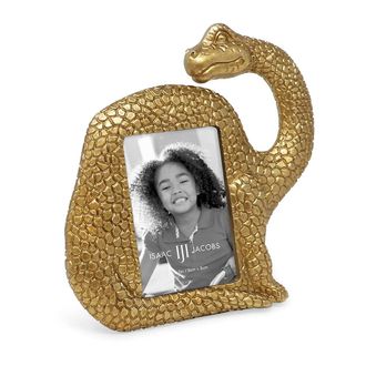 Isaac Jacobs Bilderrahmen aus Kunstharz, 5,1 x 7,6 cm, mit Staffelei und Aufh&auml;ngelaschen f&uuml;r Tischplatte, Schreibtisch und Wand (Brontosaurus, Gold)