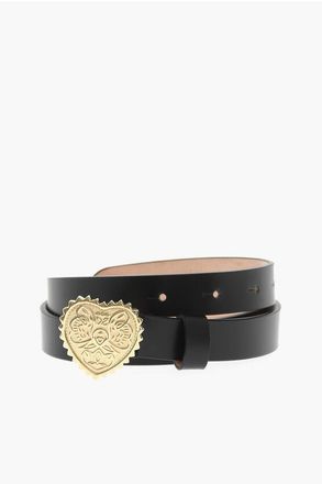 Dsquared2 Leather Belt with Heart-Shaped Gold Buckle 20mm size 70