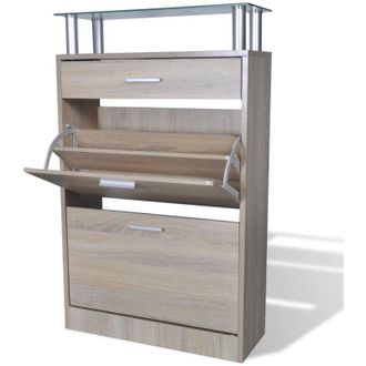 vidaXL Vidaxl - Meuble &agrave; chaussures avec tiroir et plateau en verre Bois