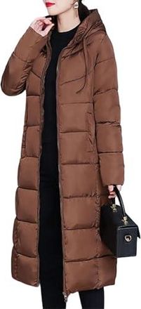 Generic Doudoune longue pour femme, d&eacute;contract&eacute;e, zipp&eacute;e, matelass&eacute;e, &agrave; capuche, &eacute;paisse et chaude, garnie de duvet, couleur caf&eacute;, taille 4XL