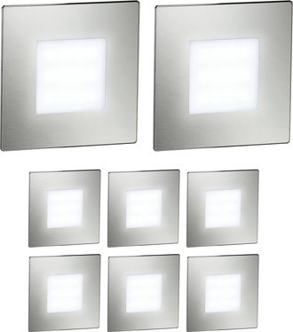 LEDs Com 8 Stück LED Treppenlicht/Wandeinbauleuchte FEX für innen und außen, eckig, edelstahl, 85 x 85mm, kaltweiß