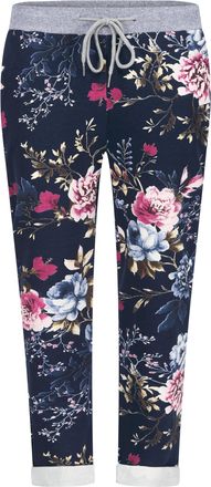 Mississhop 287 Damen Hose Cargohose Blumen Sweatpants Jogginghose Baumwolle Freizeithose Boyfriend Model 3 (Blau rosa-blau Blumen)