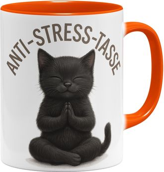 OM3 schwarzes K&auml;tzchen Anti-Stress Kaffee-Tasse mit Spruch - lustige Keramiktasse Namaste-Motiv - Meditation Katze - Keramik Becher - 325ml - Beidseitig B