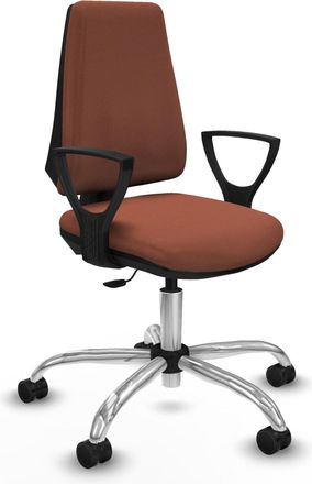 Piqueras y Crespo Elche Arbeitsstuhl mit festen Armen, ausgestattet mit permanentem Basiskontakt und Schneideschaum, mit Rollen von 65 mm, Nylon, Braun