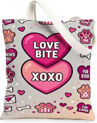 Generic Sacs fourre-tout en toile avec motif de pattes mignonnes - R&eacute;utilisables - Pour la Saint-Valentin - L&eacute;gers et lavables, p&ecirc;che, 13x15 Inch
