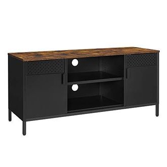 Songmics Meuble TV, Support T&eacute;l&eacute; pour T&eacute;l&eacute;viseur Jusqu&agrave; 55 Pouces, Table T&eacute;l&eacute;vision avec Portes, 3 &Eacute;tag&egrave;res R&eacute;glables, pour Salon, Chambre, Marron Rustique et 