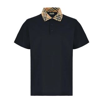 Burberry Polo-Shirt mit Karomuster am Kragen aus Baumwolle - - Tops - Herren - Blau - XL
