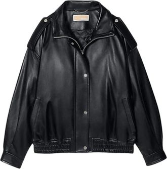 Michael Kors Femme, Vestes, Noir, Taille: 36/38 FR Blouson en cuir oversize