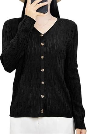 Generic Pull en laine m&eacute;lang&eacute;e &agrave; col en V pour femme - Cardigan d&eacute;contract&eacute; en tricot &agrave; manches longues, noir, Taille XL