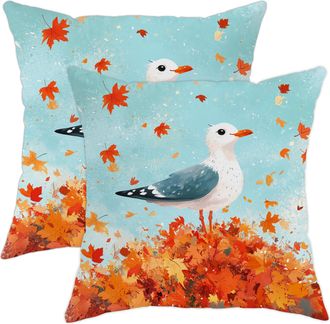 Generic Niedlicher Fall-M&ouml;wenvogel Sofakissenbezug Weich Kissenh&uuml;llen Dekorative Zierkissenbez&uuml;ge F&uuml;r Schlafzimmer Balkon Heimdekoration 45X45Cm 2Er Set