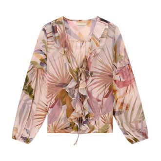 Guess Femme, Blouses et Chemises, Multicolore, Taille: 42 FR Emy Top &agrave; Volants