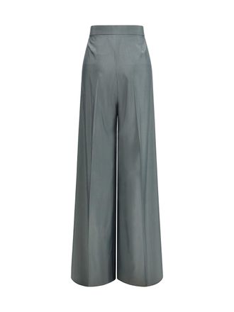 Max Mara Womens Virgin Wool Pants Verde Scuro Fleece Ovis Aries; Silk Trousers