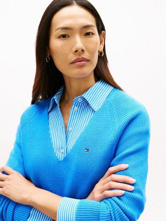 Tommy Hilfiger Strickpullover CO CARDI STITCH V-NK LS mit Logostickerei