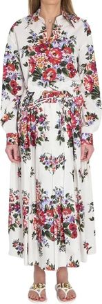 Dolce & Gabbana Femme, Robes, Blanc, Taille: 36 FR Chemise en coton &agrave; imprim&eacute; bouquet de fleurs