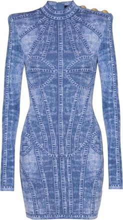 Balmain robe courte en maille jacquard - Bleu