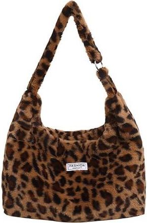 Generic Garhomtur Sac fourre-tout en fausse fourrure imprimé léopard pour femme, sac à bandoulière doux et pelucheux, sac fourre-tout Y2K en peluche pour le s