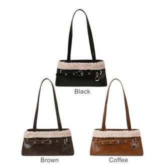 Generic Sac &agrave; bandouli&egrave;re en laine dagneau PU pour femmes avec boucle de ceinture, sac &agrave; main &agrave; usage quotidien (noir)