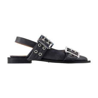Ganni Vintage Schnalle Ballerinas Leder Grau - - Shoes - Damen - Schwarzk - 40 EU