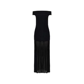 Michael Kors Femme, Robes, Noir, Taille: 40 FR Robe Longue Pliss&eacute;e Bardot en Maille Stretch