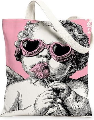 Generic Sacs fourre-tout en toile pour la Saint-Valentin, motif floral vintage, sacs d&eacute;picerie r&eacute;utilisables, l&eacute;gers et lavables, p&ecirc;che, 13x15 Inch