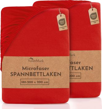 NatureMark Mikrofaser SPANNBETTLAKEN 2er Pack zum Sparpreis! viele Größen und Farben Markenware (Bettlaken 180 x 200 cm - 200 x 200 cm - Rot)